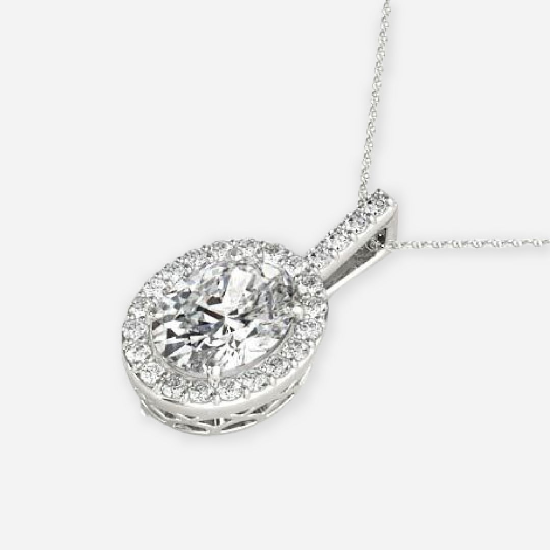 4 Prong Oval Lab Diamond Halo Pendant