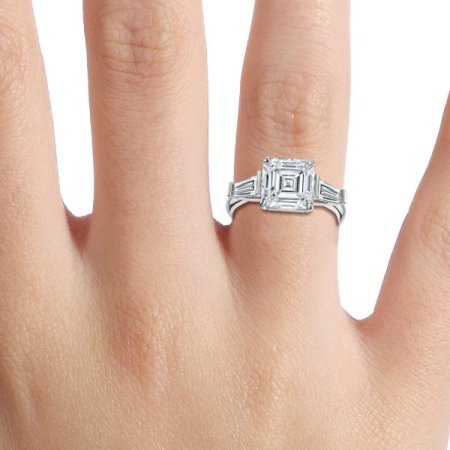 Geraldine Asscher Three Stone Lab Created Diamond Engagement Ring