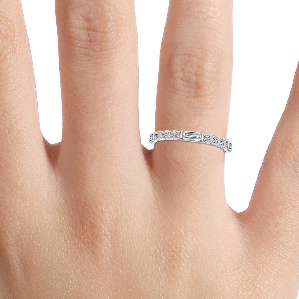 Round And Baguette Diamond Cut Half Eternity Ring